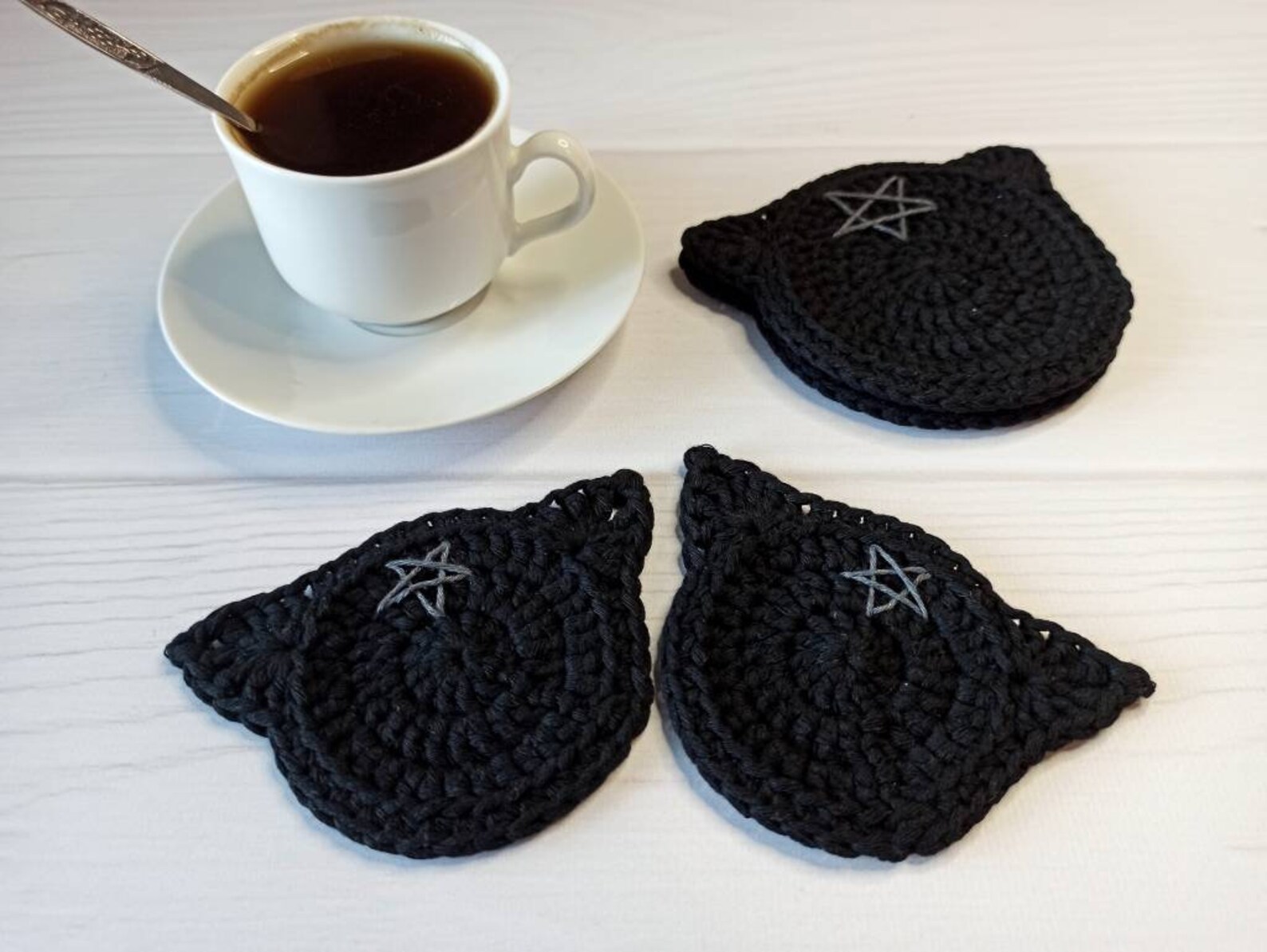 Set 4 Gothic Coasters, Black Cat Coasters, Crochet Coasters - Etsy