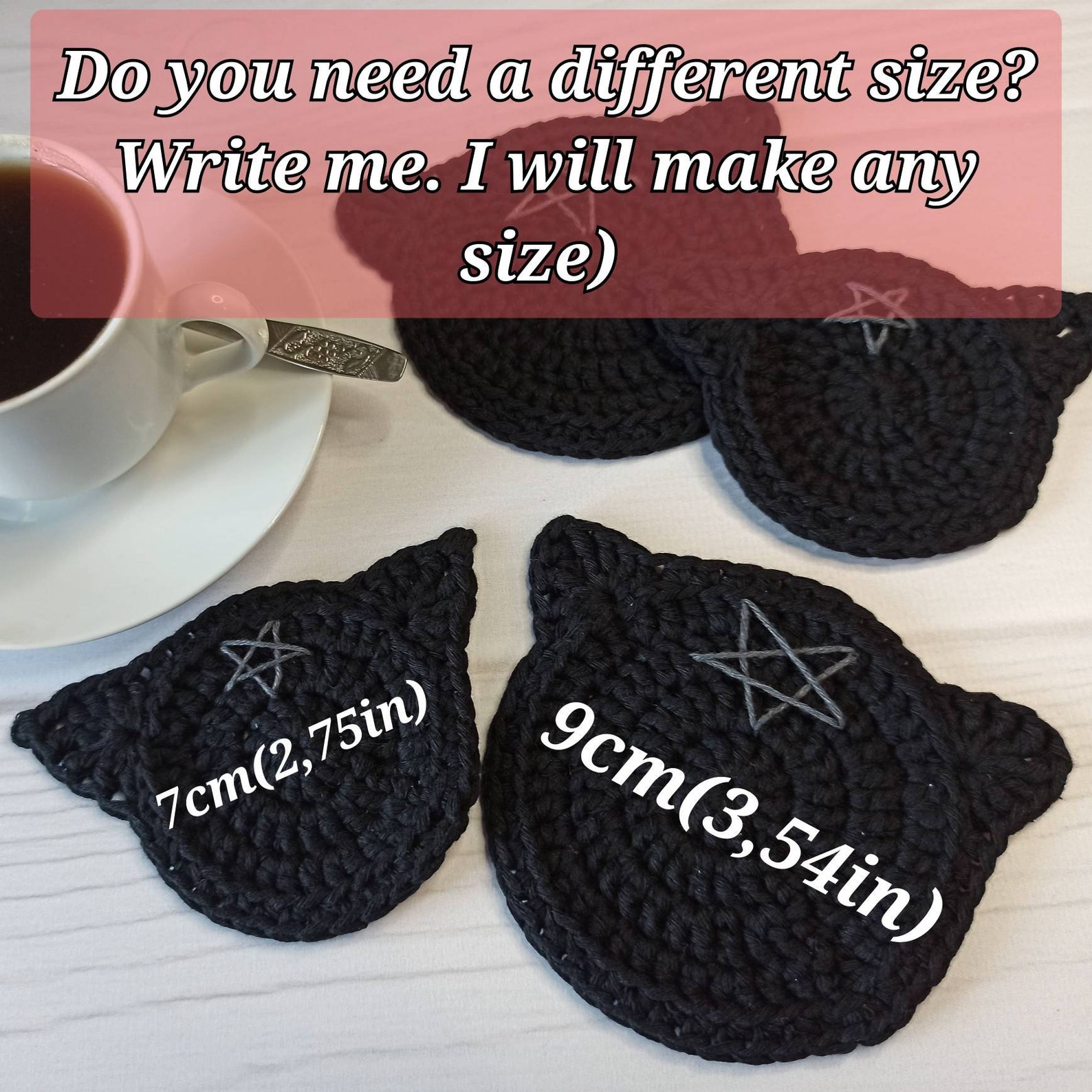 Set 4 Gothic Coasters, Black Cat Coasters, Crochet Coasters - Etsy