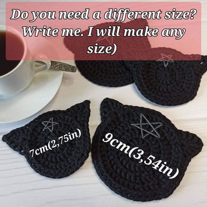 Set 4 Gothic Coasters, Black Cat Coasters, Crochet Coasters - Etsy