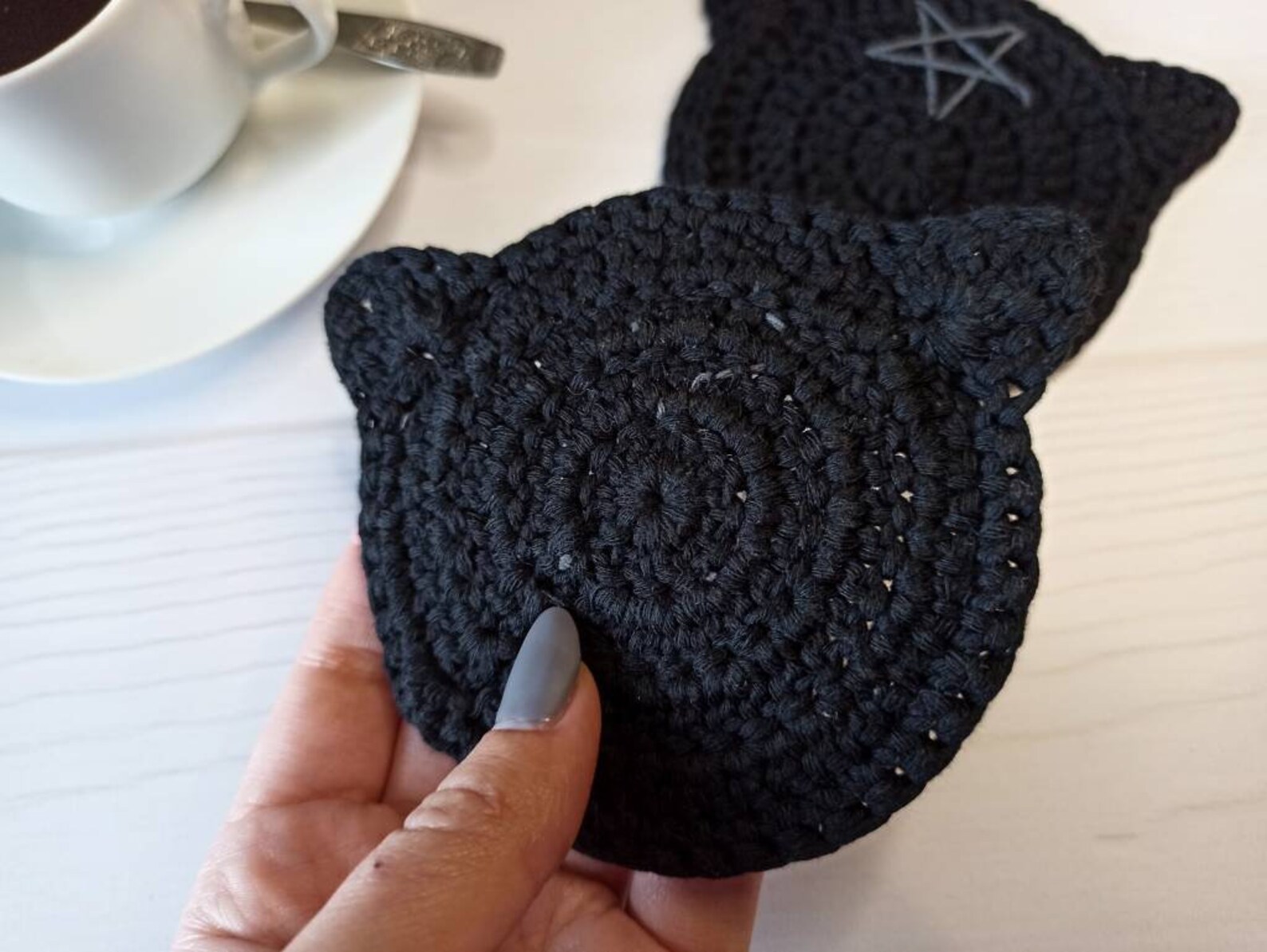 Set 4 Gothic Coasters, Black Cat Coasters, Crochet Coasters - Etsy