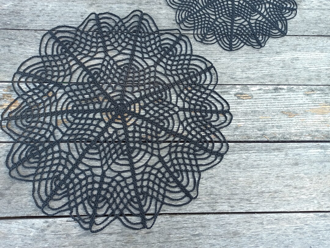 Set 2 Black Spider Web Doilies for Gothic Table Decor, Black Lace Doily ...