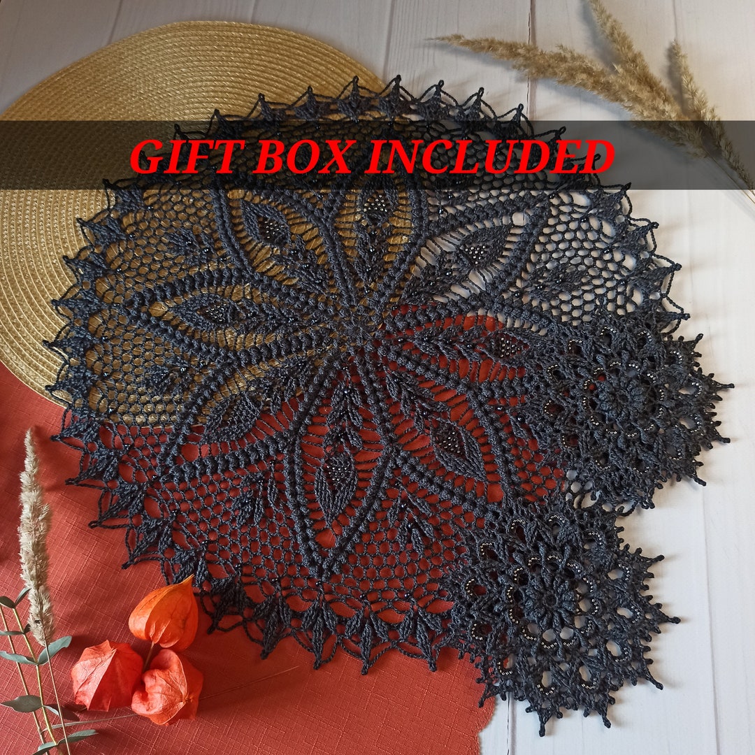 Crochet Doily, Set Black Doily, Gothic Doilies, Crochet Gift for Goth ...