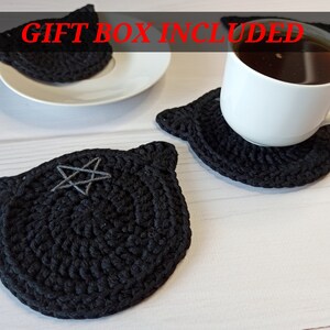 Set 4 Gothic Coasters, Black Cat Coasters, Crochet Coasters - Etsy