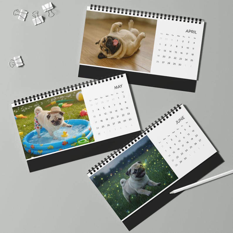 Adorable Pugs Desktop Calendar 2026, Cute Animal Planner, Desk Decor ...