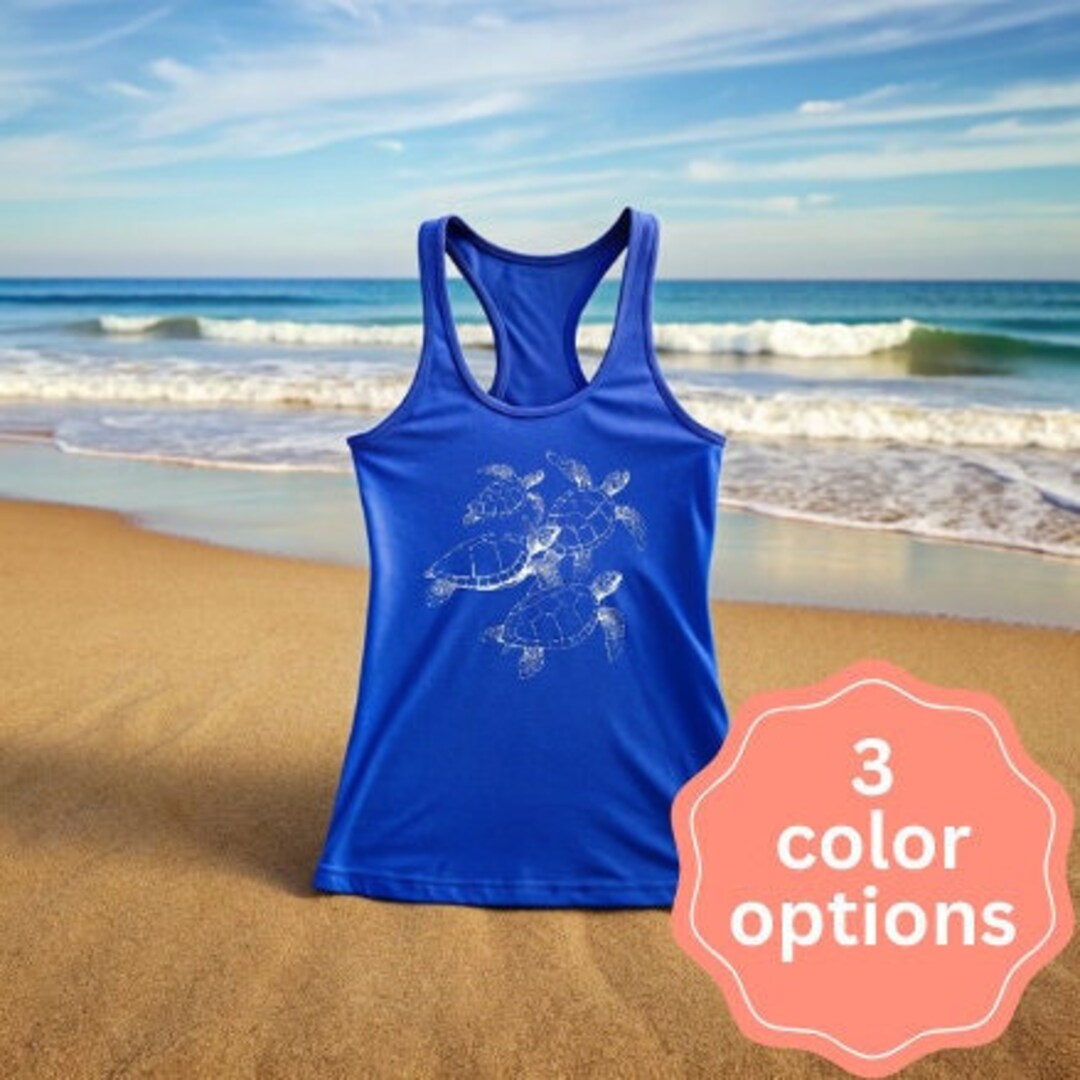 Vintage Sea Turtle Tank Top, Retro Ocean Vibes Scoop Neck Racerback Tee ...