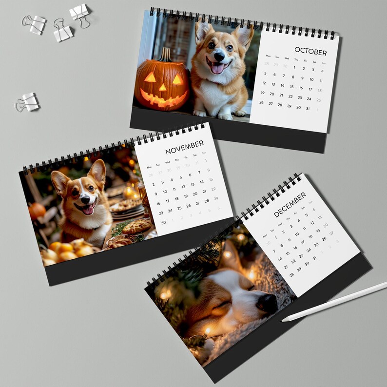 Desk Calendar, Corgi Calendar for Dog Lovers, Desktop Calendar With ...