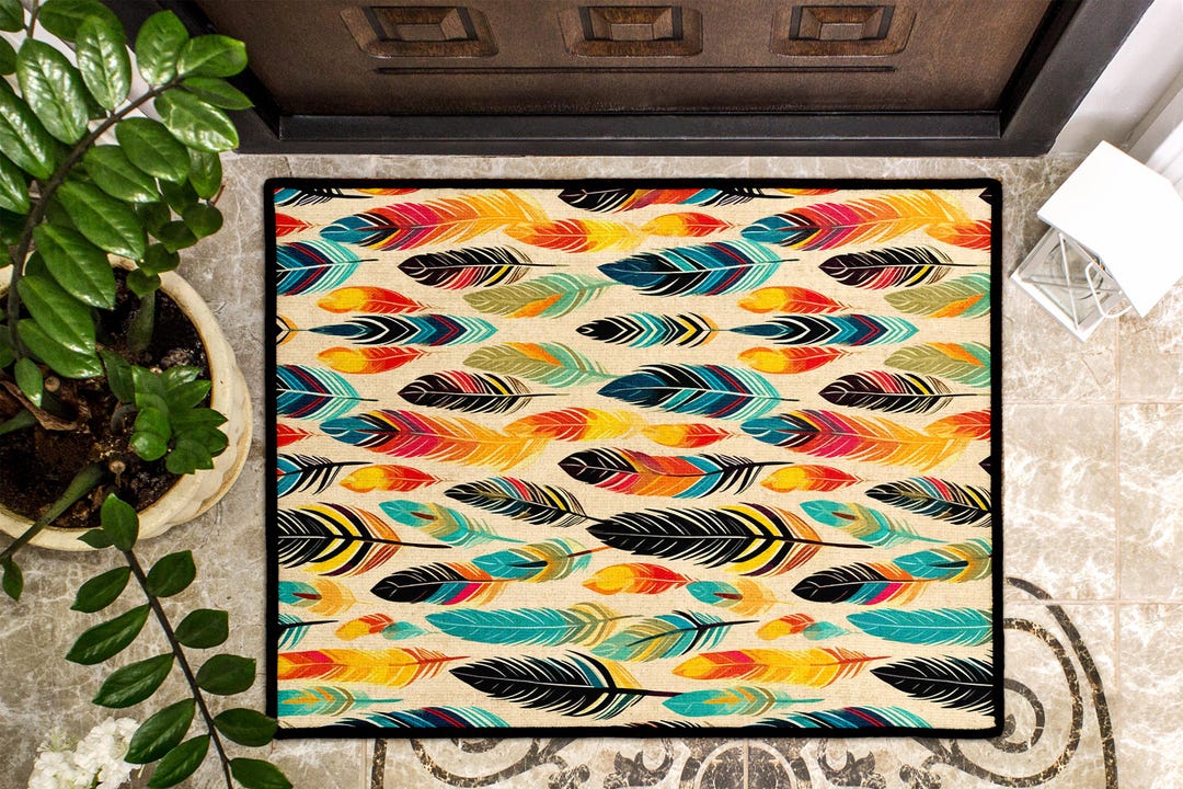 Native Indian Feather Pattern Doormat/floor Mat | Aztec Navajo ...