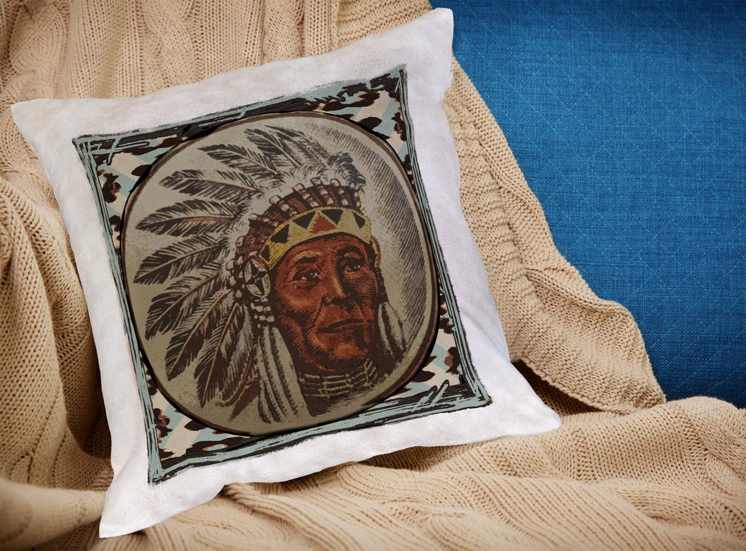Leathaire Pillow Grey Vintage Indian Chief Leather Pillows Cowboys ...
