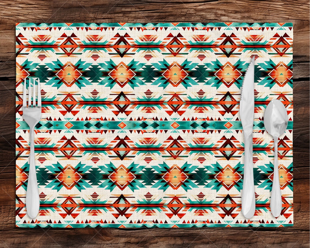 Linen Placemat | Southwestern Native Aztec Navajo Print Table Mats ...