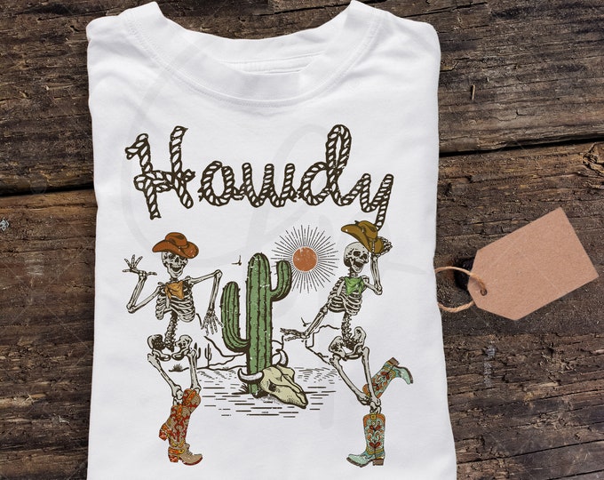 Howdy Dancing Skeletons Western Graphic Tee Western Shirt Howdy Shirt ...