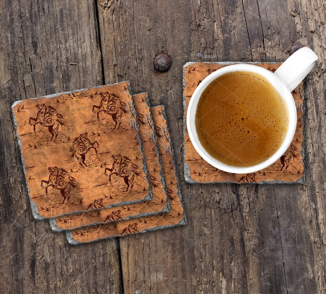 Slate Stone Coaster Western Cowgirl Collage Vintage Rodeo Cowgirl Bronc ...