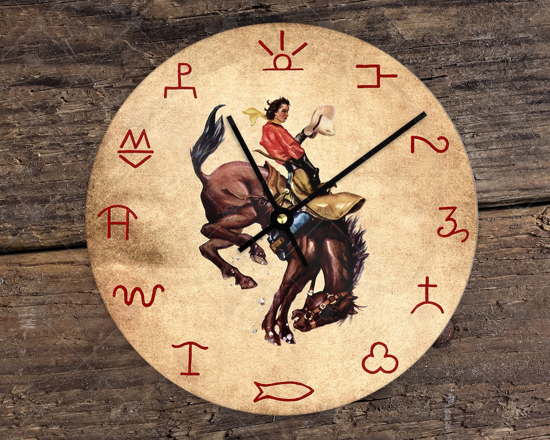 Wall Clocks | Vintage Ranch Brands Cowgirl Bronc | Western Wall Clock ...