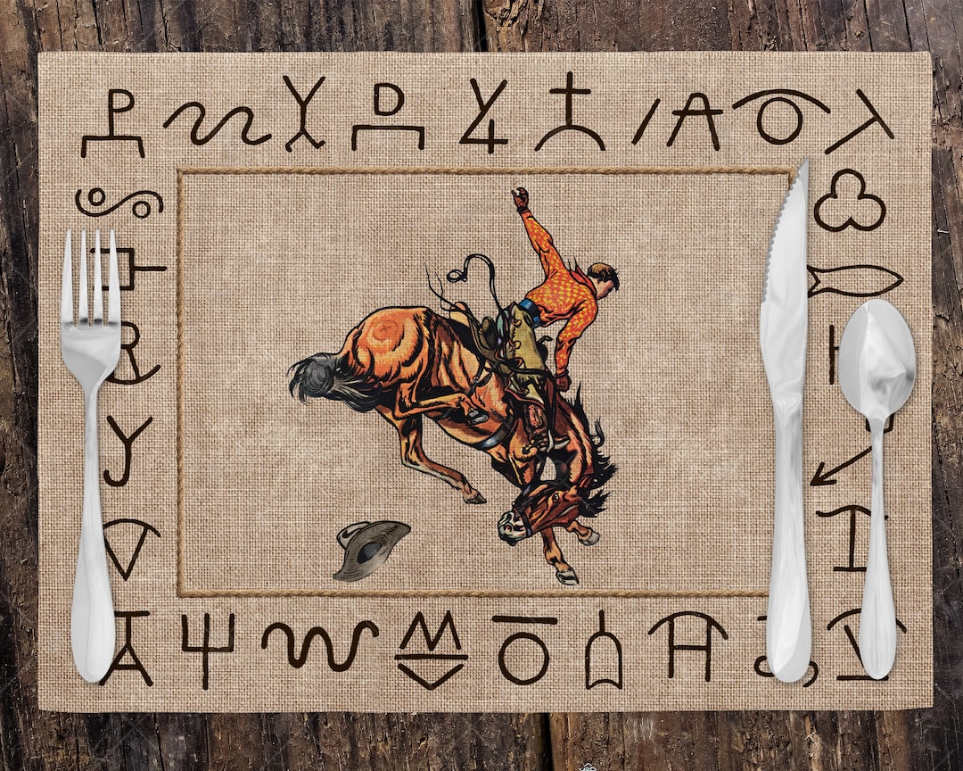 Linen Placemat Vintage Ranch Brands Placemat Bucking Bronc Ranch Brand ...