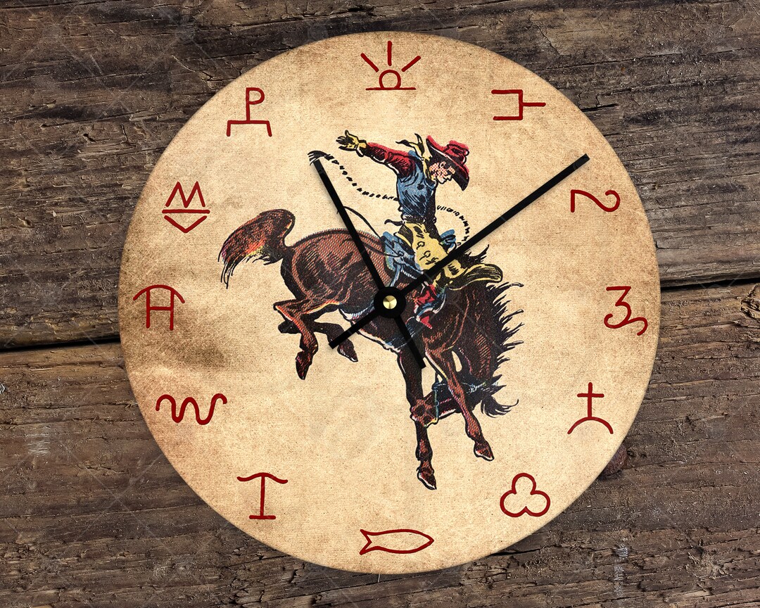 Wall Clocks | Vintage Ranch Brands Cowboy Bronc | Western Wall Clock ...