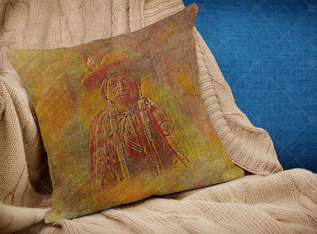 Linen Pillow Cover | Vintage Indian Art | Indian Chief | Southwestern ...