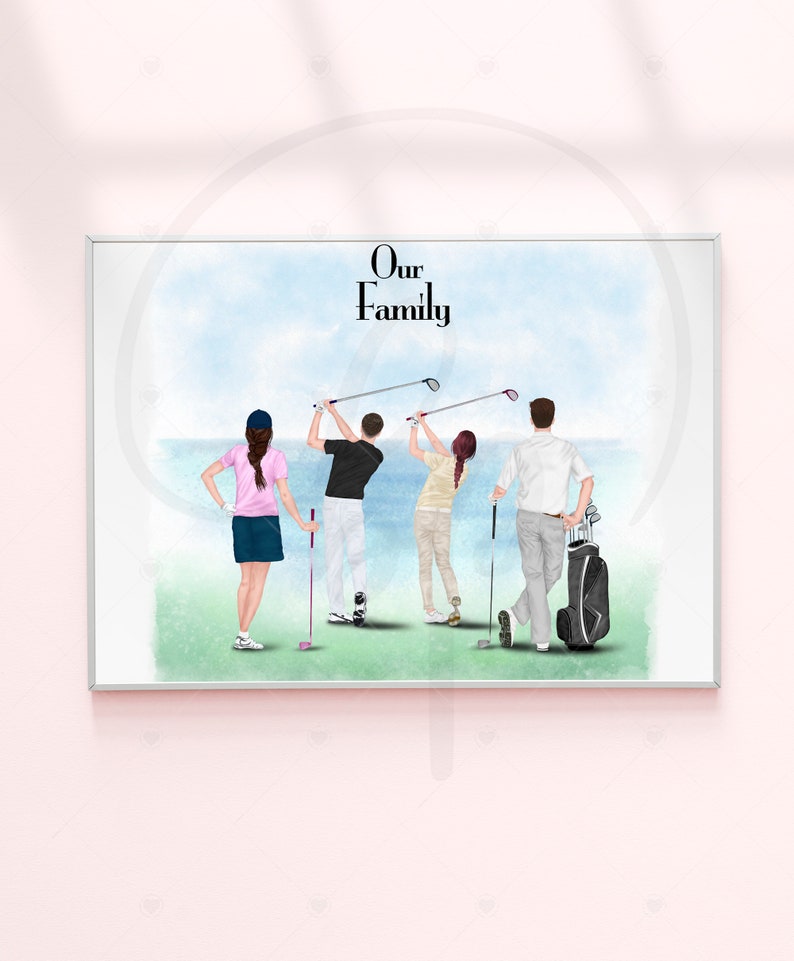 Personalized Illustration Golf Family Family Golfing Wall - Etsy