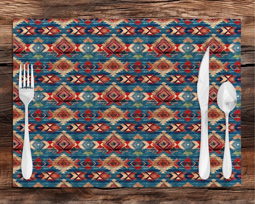 Linen Placemat | Aztec Navajo Indian Design | Southwestern Table Mats ...