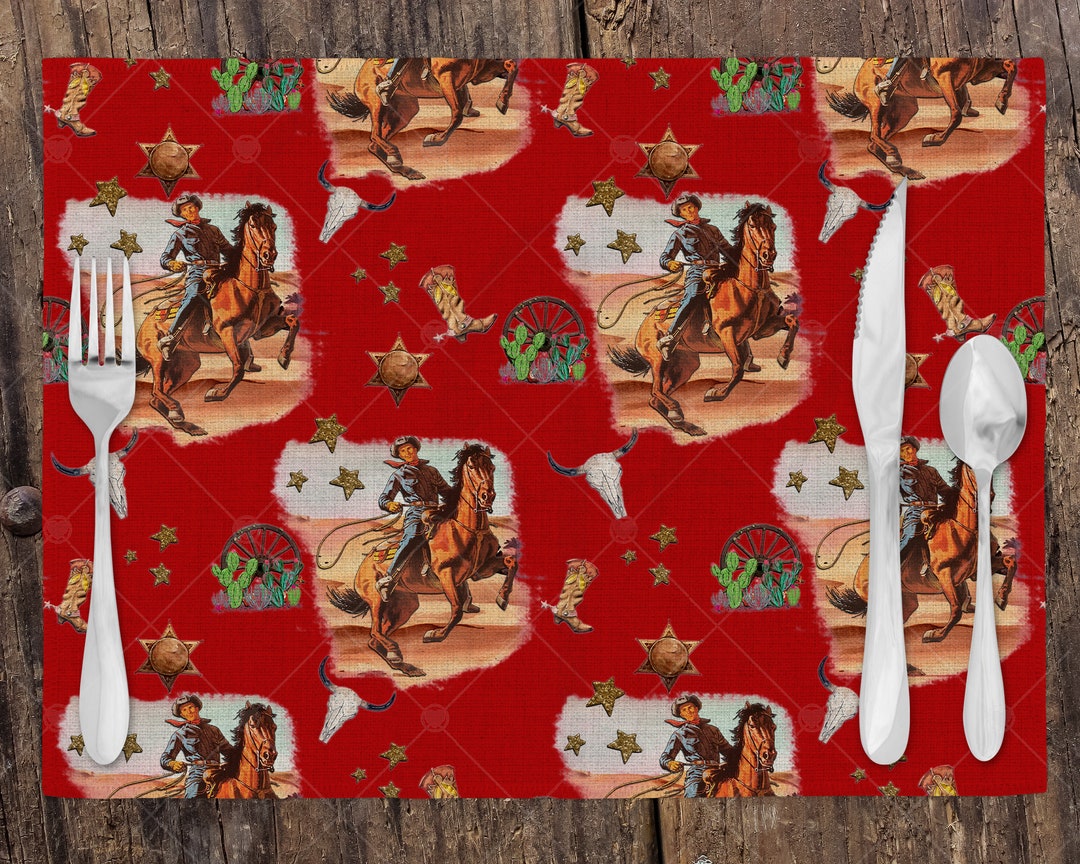 Linen Placemat Vintage Western Cowboy Placemats Farmhouse Table Decor ...