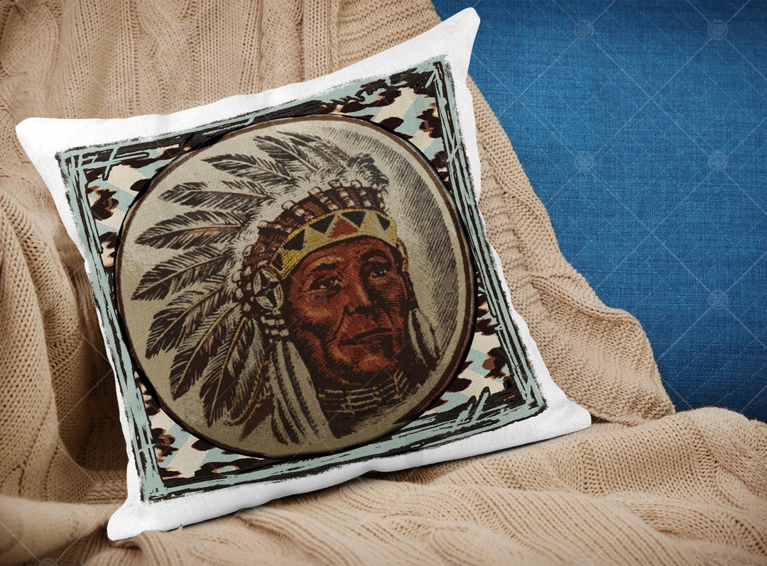 Linen Pillow Cover | Vintage Indian Chief | Coyboys & Indians | Western ...