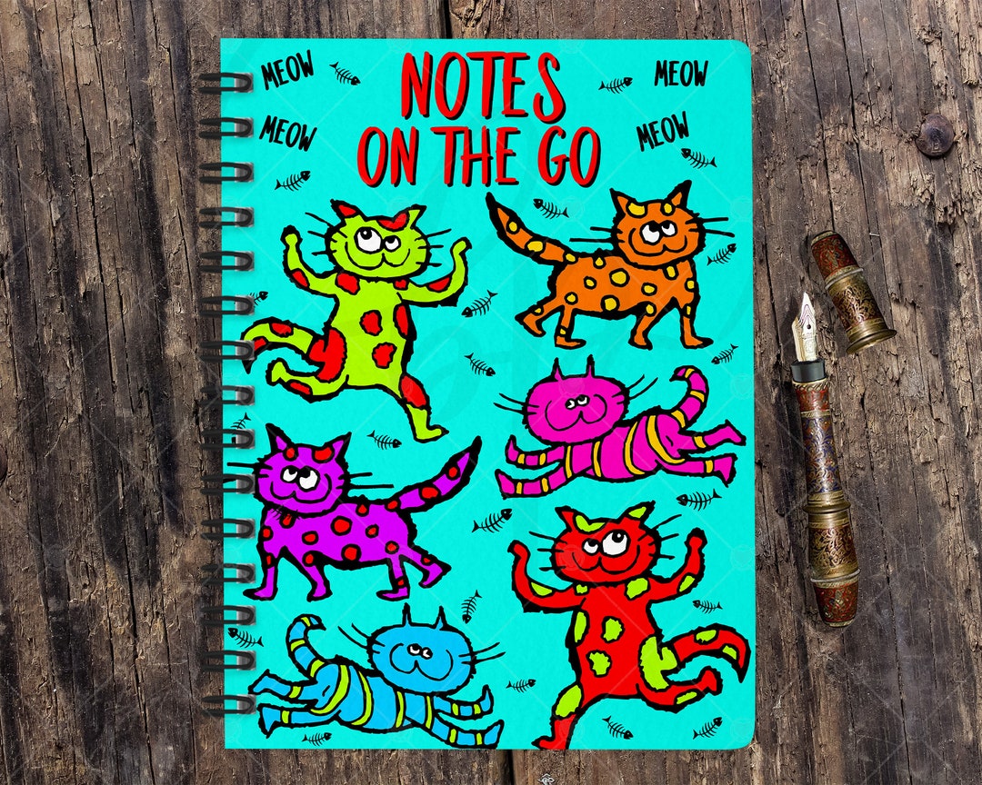 Spiral Notebook | Notes on the Go | Cartoon Scruffy Cats | Hand Writing ...