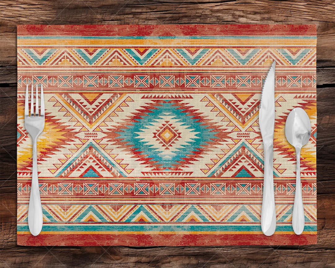 Linen Placemat | Native American Indian Ornament Pattern | Geometric ...