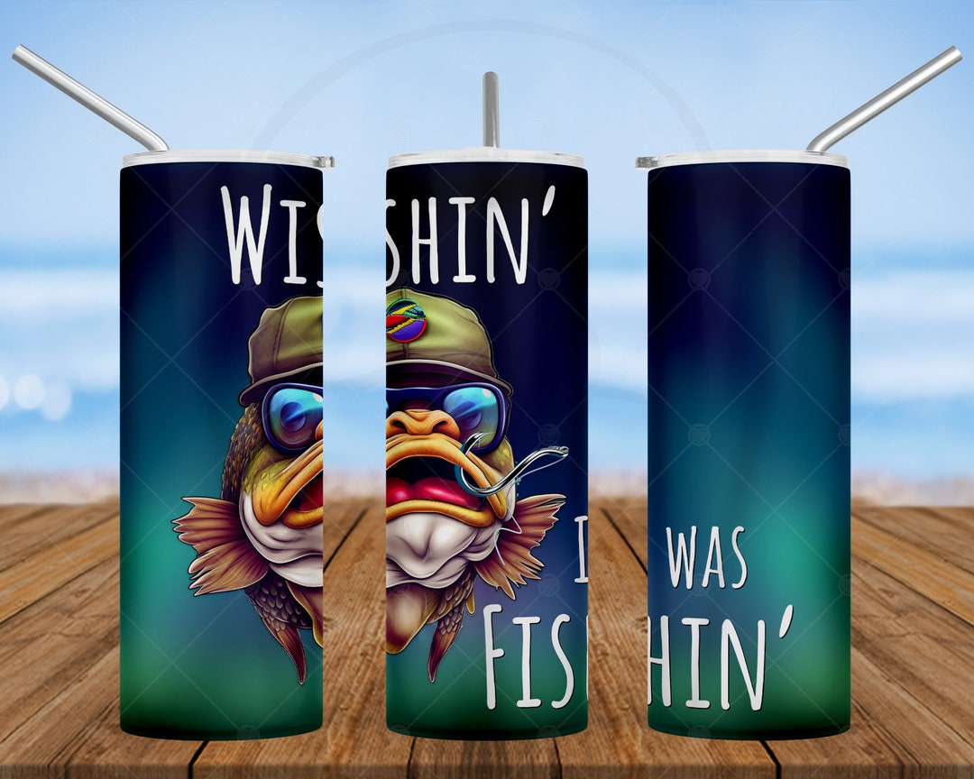 25oz Frosted Glass Skinny Tumbler Wishin' I Was Fishin Funny Bass ...