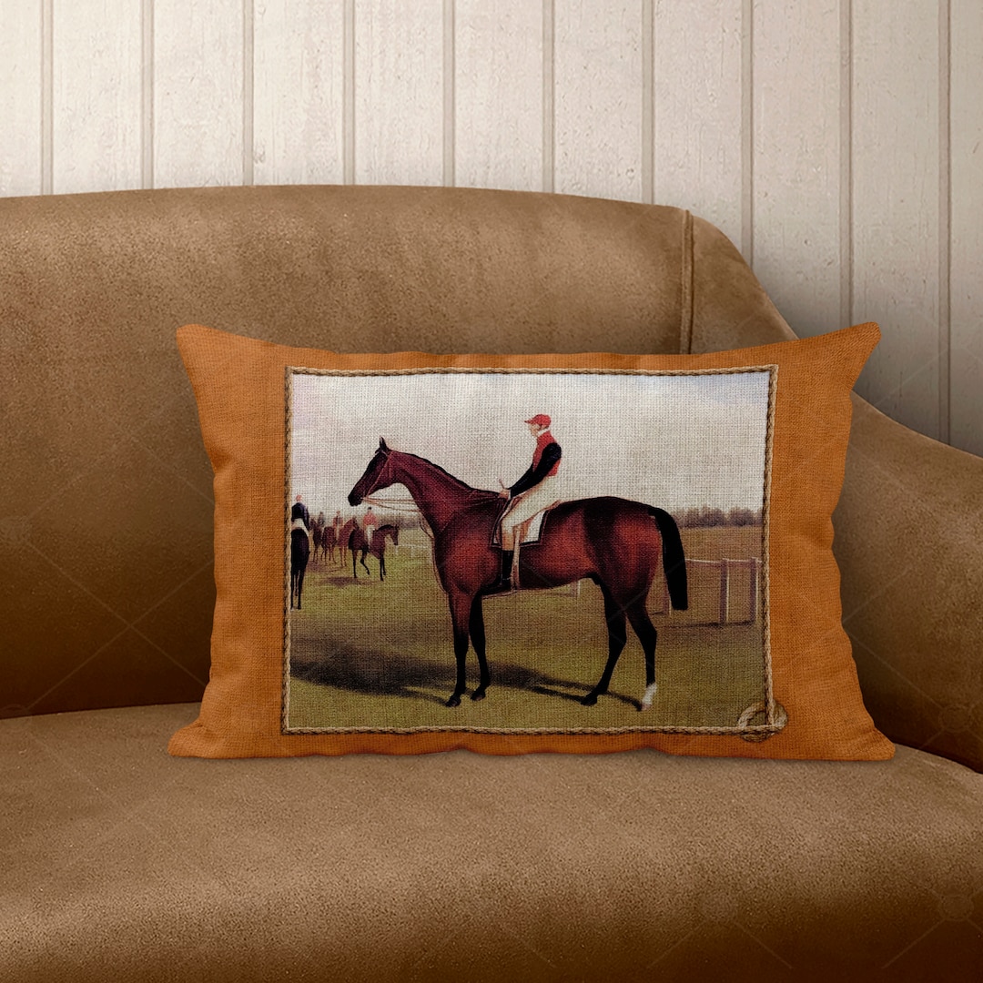 Linen Lumbar Pillow | Vintage Race Horse | English Horses | Country ...