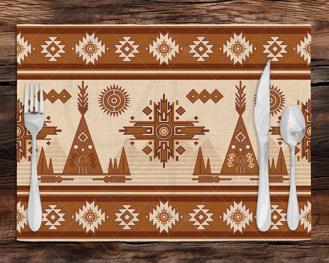Linen Placemat | Native American Indian Ornament Pattern | Geometric ...