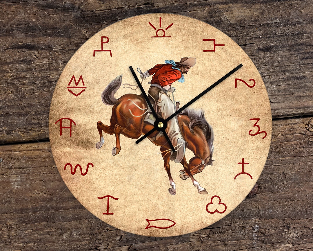 Wall Clocks | Vintage Ranch Brands Cowboy Bronc | Western Wall Clock ...