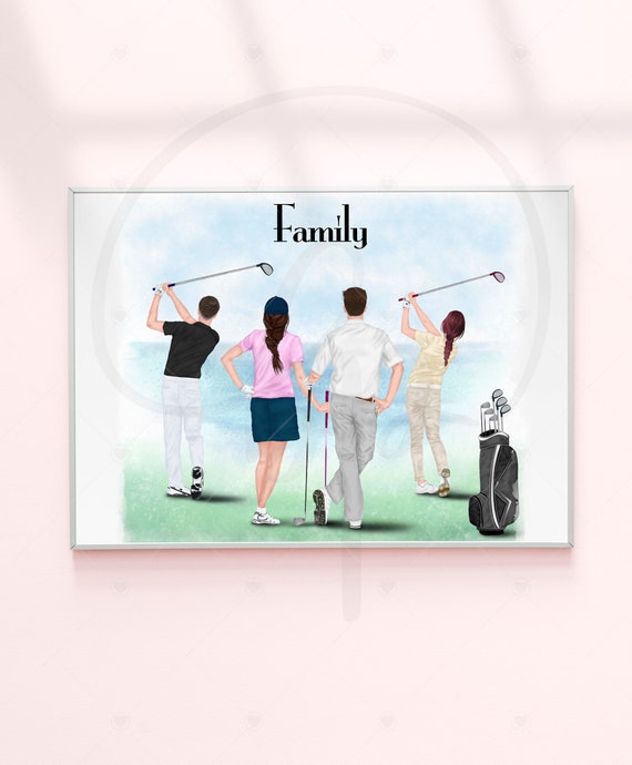Personalized Illustration Golf Family Family Golfing Wall | Etsy