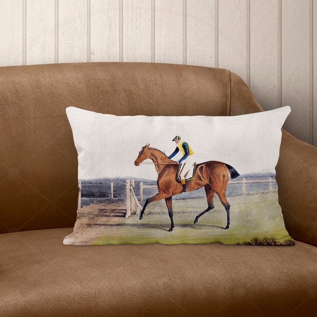 Linen Lumbar Pillow | Vintage Race Horse | English Horses | Country ...