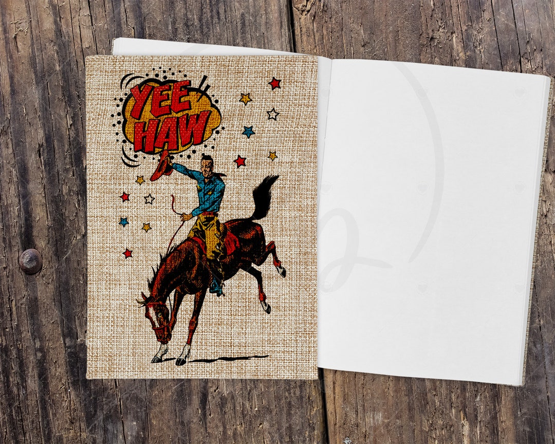 Burlap Sketch Book | Yee-haw Cowboy | Pop Art Retro Cowboy | Vintage ...