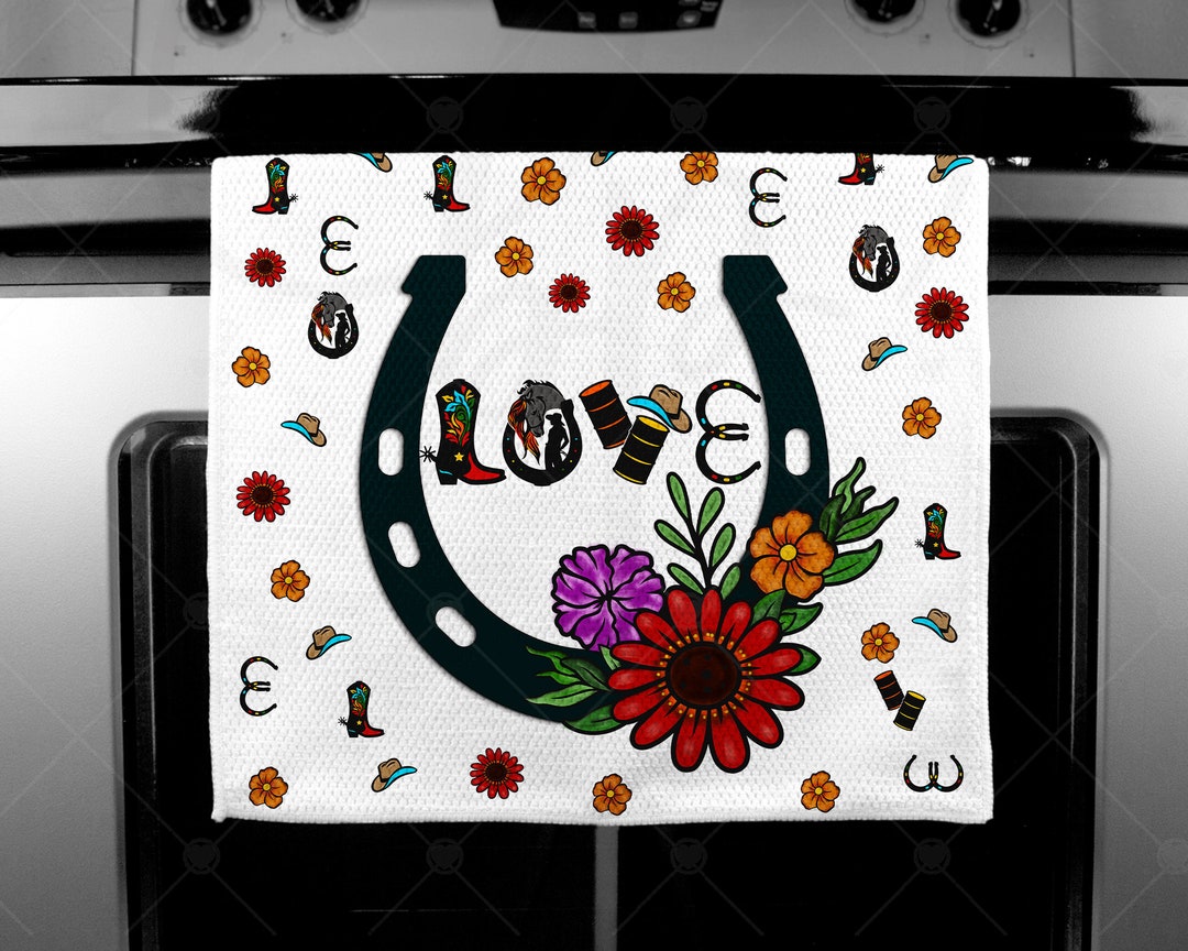 Waffle Weave Hand Towel Rodeo Girl Love Horseshoe Kitchen Towel Western ...