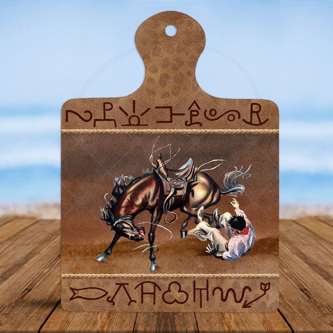 Ceramic Trivet Sq Paddle Vintage Western Cowboy Cowboy Bronc Bucked off ...