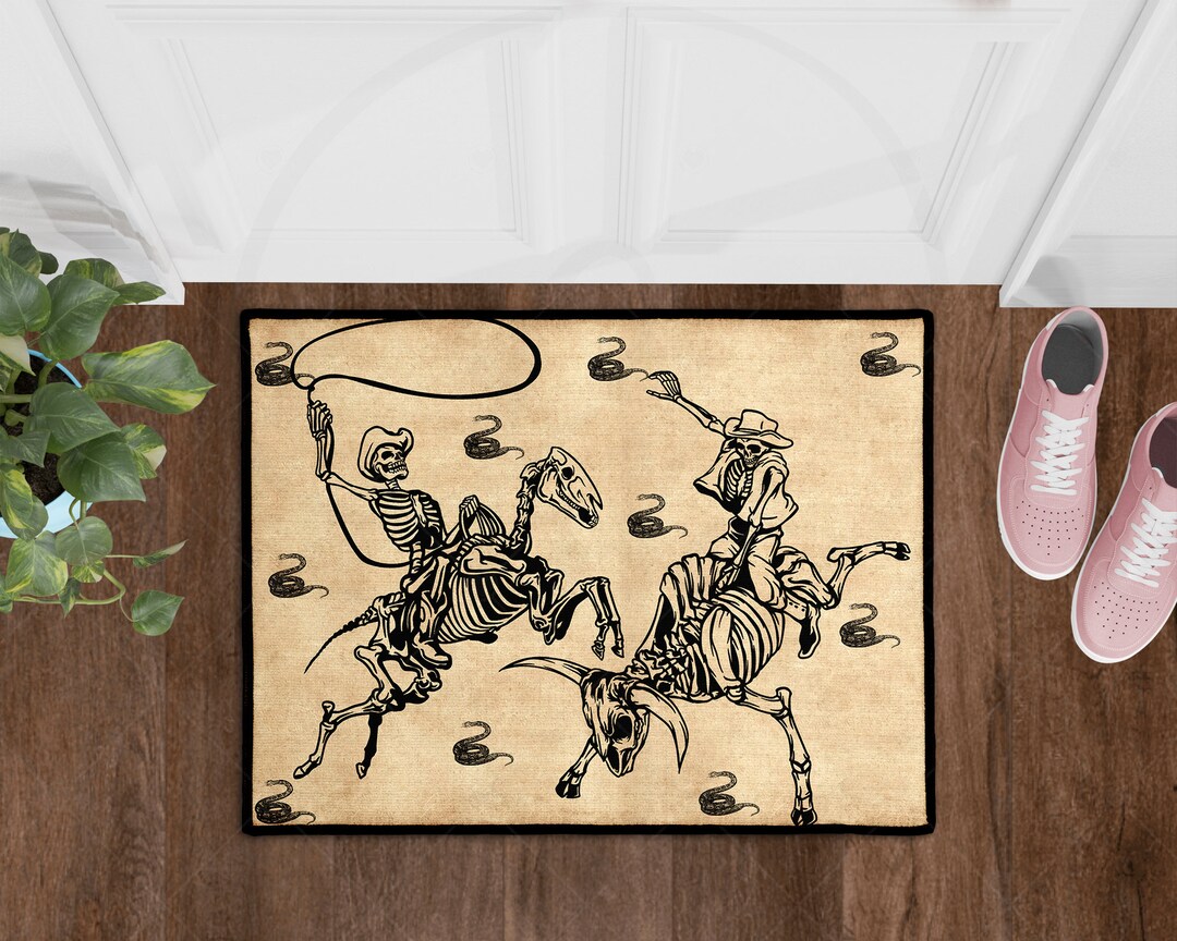 Door Mat/floor Mat Skeleton Rodeo Cowboys Bull Rider Calf Roper With ...