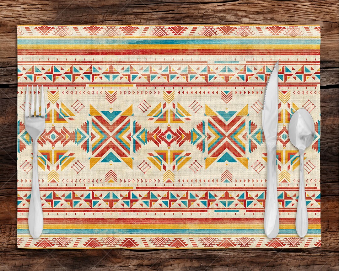 Linen Placemat Native American Indian Ornament Pattern Geometric Ethnic ...