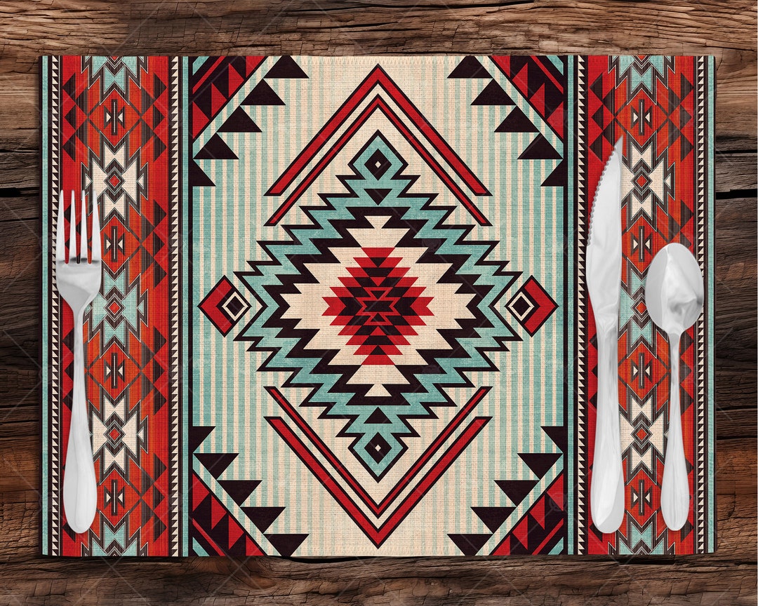 Linen Placemat | Native American Indian Pattern | Geometric Ethnic ...