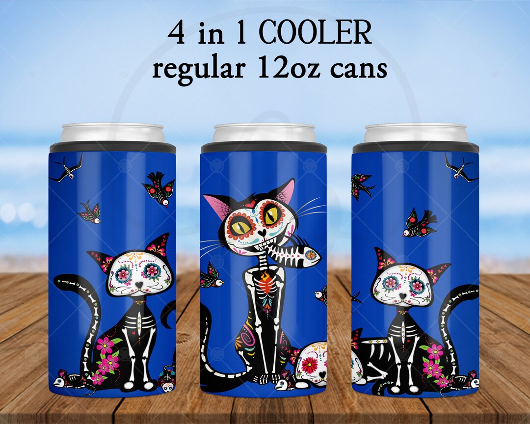 Can Cooler 16oz 4 in 1 Sugar Skull Cats Sugar Skull Mice & Fish Day of ...