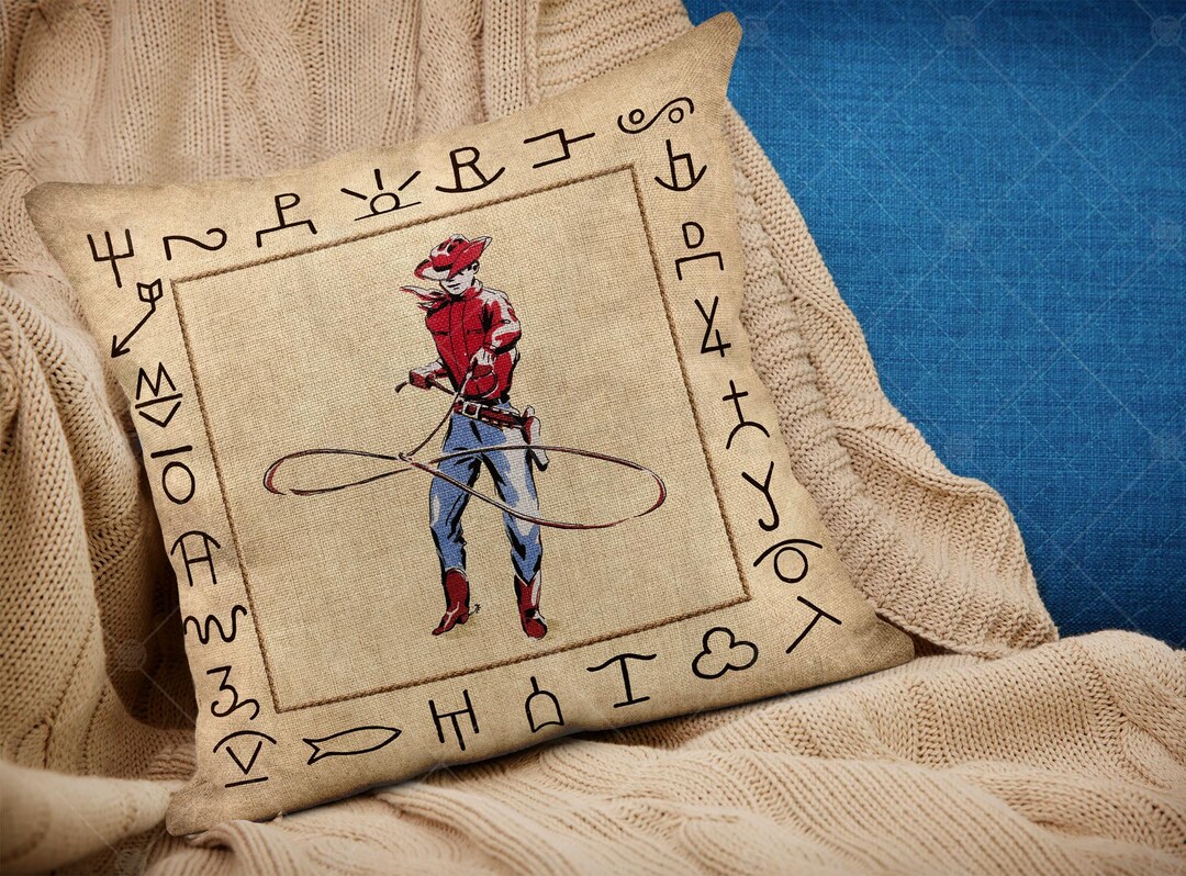 Rodeo Cowboy Linen Pillow | Vintage Cowboy Brands | Rustic Old West ...