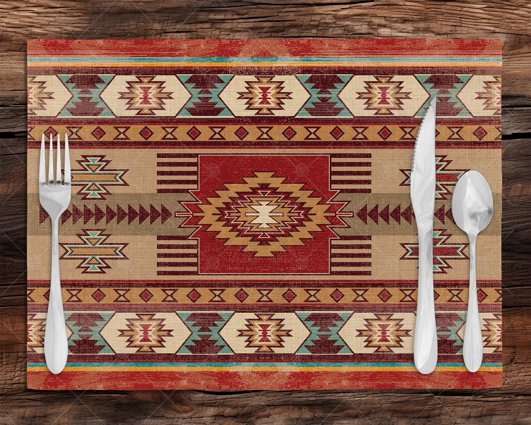 Linen Placemat Native American Indian Ornament Pattern Geometric Ethnic ...