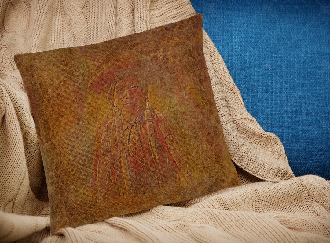 Leathaire Pillow Tan | Vintage Indian Chief Art | Vintage Western ...