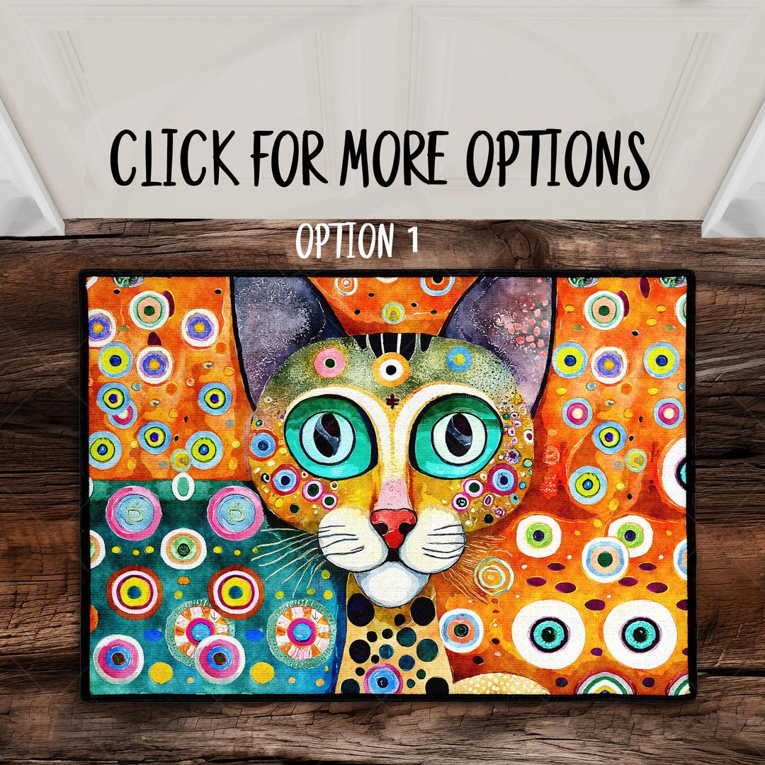 Whimsical Watercolor Painted Cat Art Doormat/floormat | Klimt Inspired ...