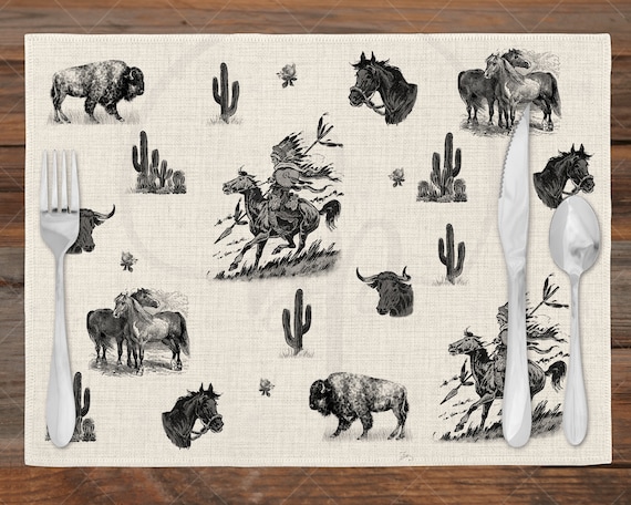 Linen Placemat Old West Placemats Western Kitchen Table - Etsy