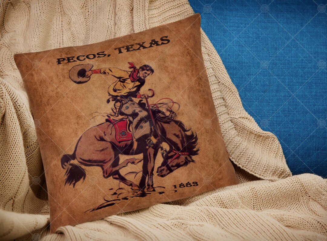Leathaire Pillow Tan | Vintage Rodeo Cowboy | Faux Leather | Bucking ...