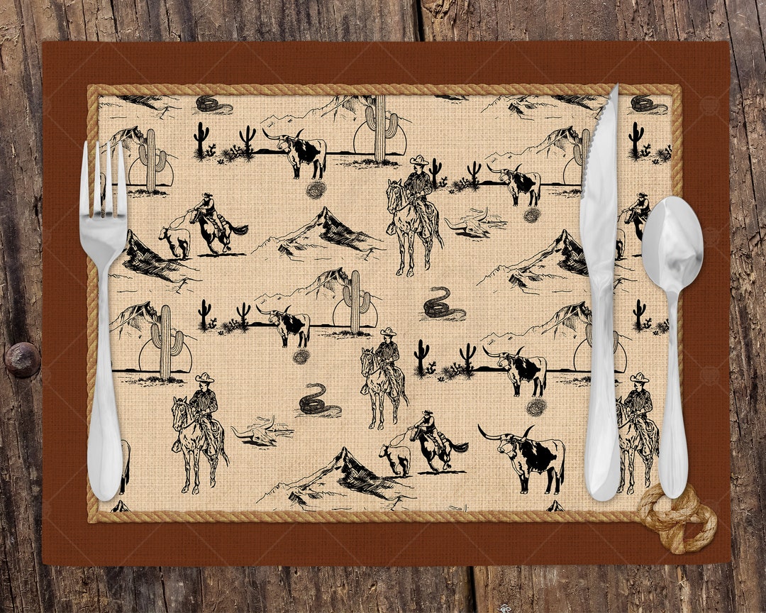 Linen Placemat Western Vintage Cowboy Desert Farmhouse Table Decor ...