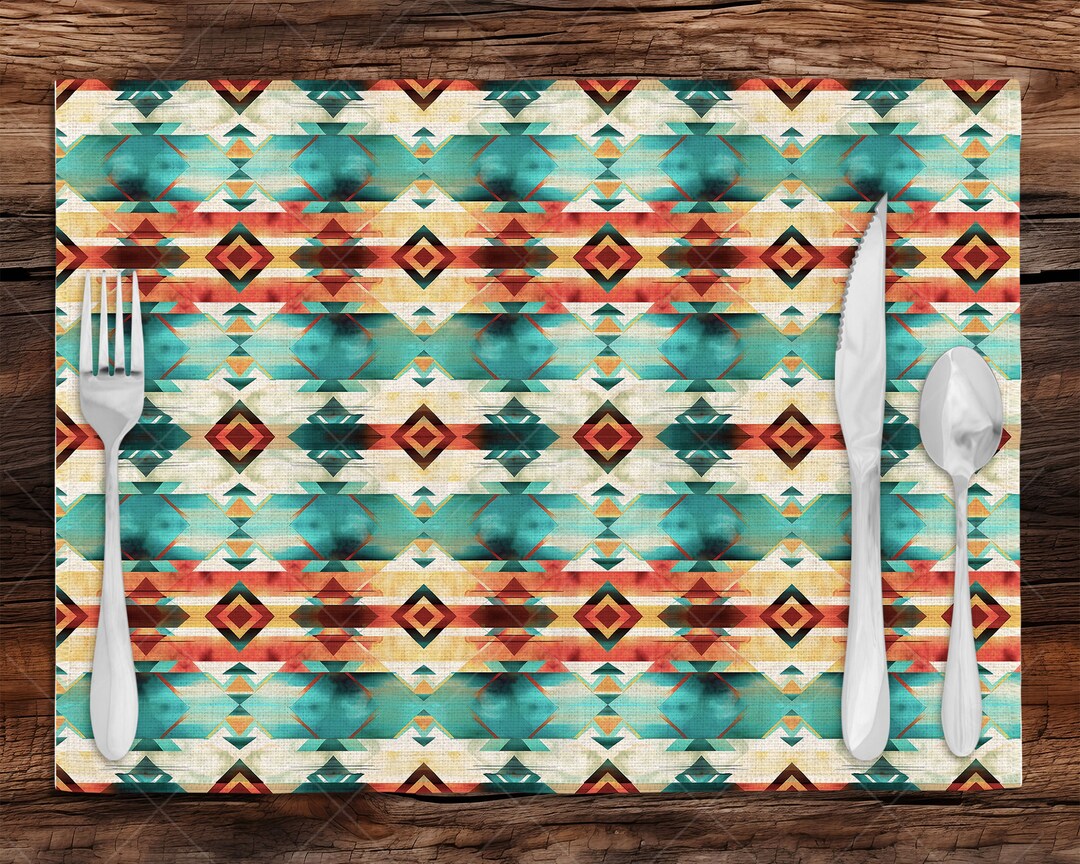 Linen Placemat | Southwestern Native American Tribal Pattern | Aztec ...