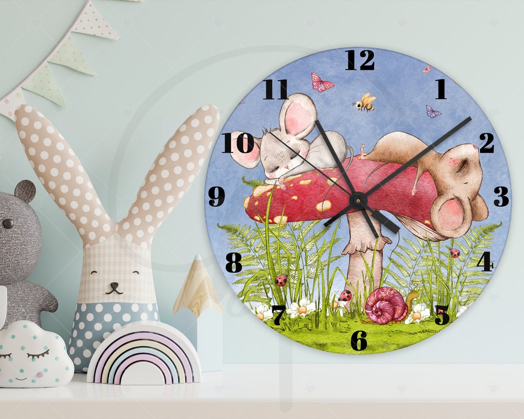 Wall Clocks Mice and Mushroom Clock Child Room Decor Nursery Wall Clock ...