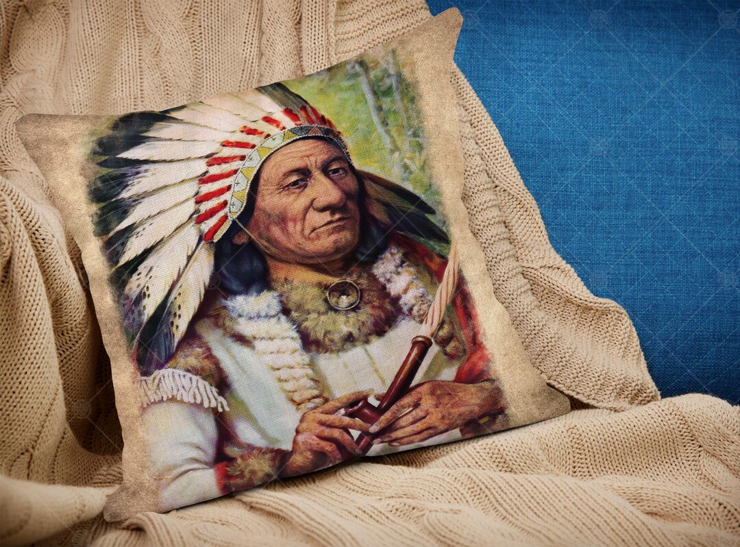 Sitting Bull Linen Pillow | Vintage Indian Chief Portrait ...