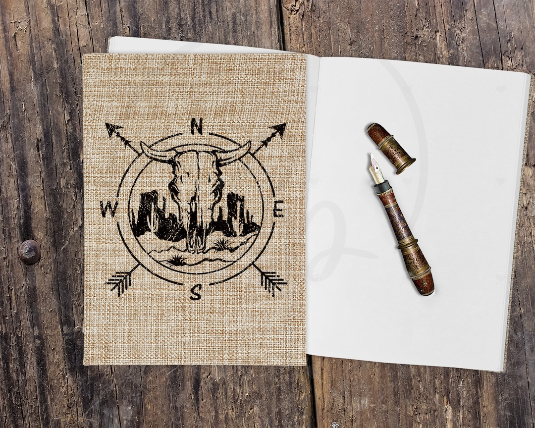Sketch Book Burlap Cover | Cowboy Compass & Arrows | Longhorn Skull ...