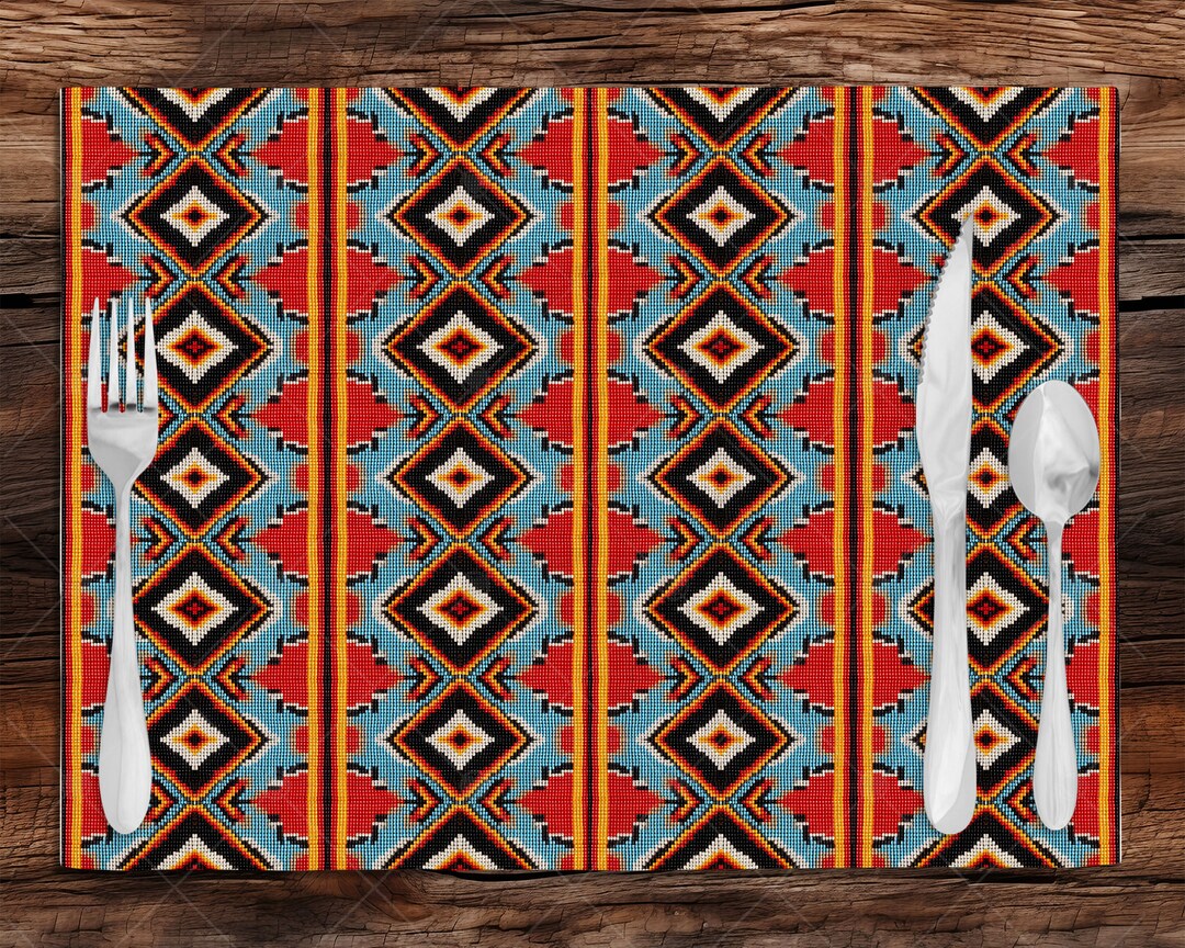 Linen Placemat | Aztec Navajo Indian Bead Weave Designed Print ...